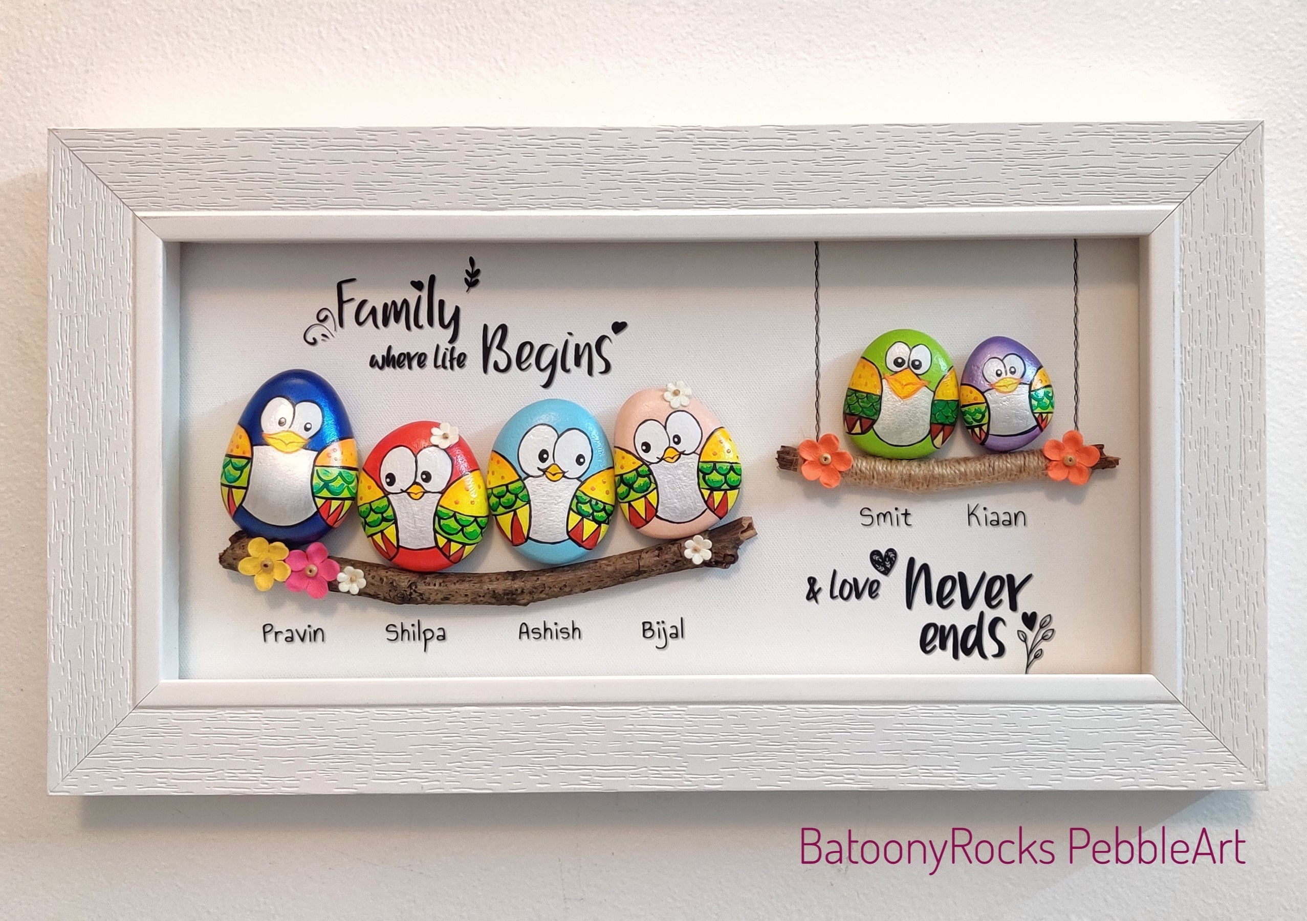 Family of 6 Pebble Art – Batoony Rocks