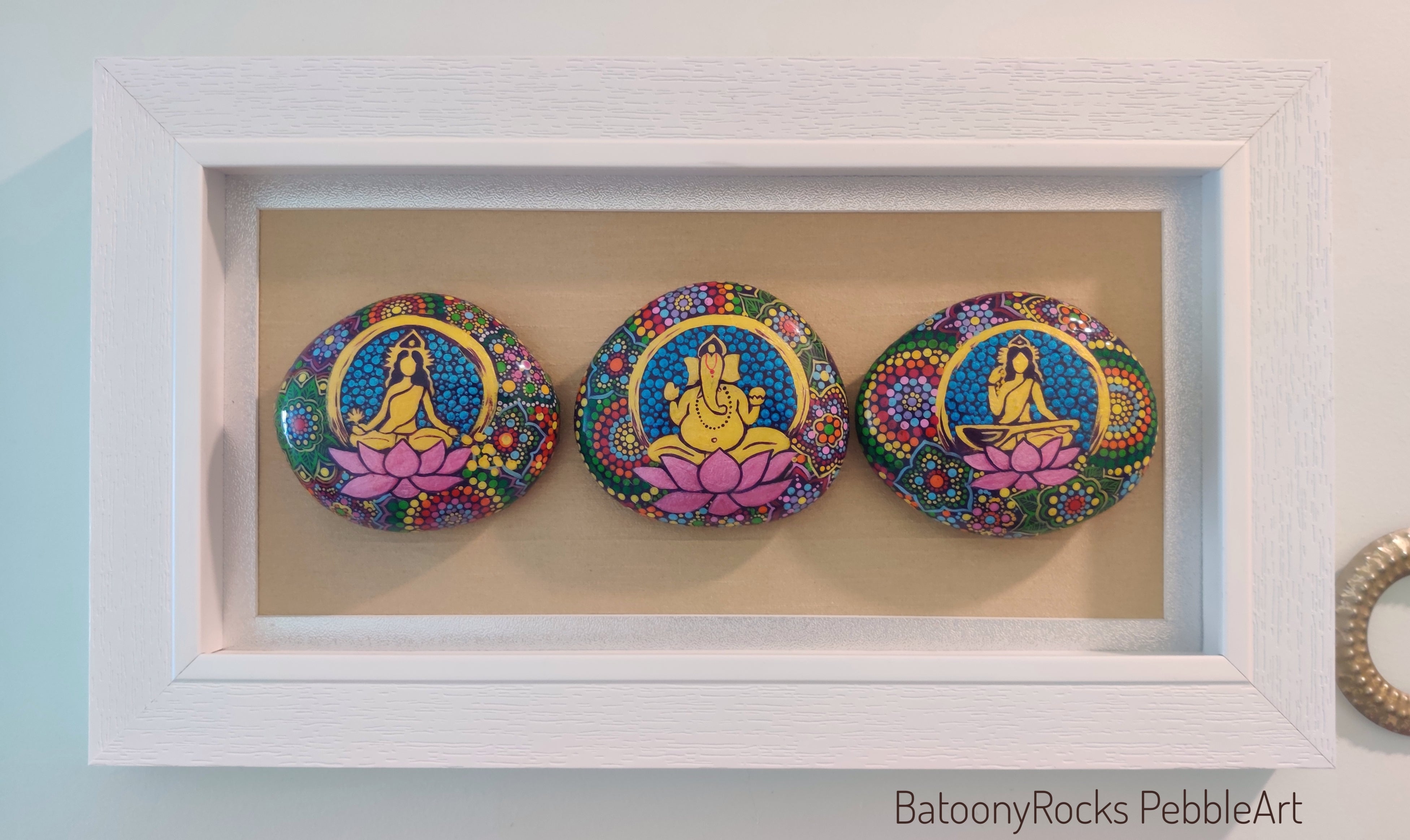 Ganesha, Lakshmi & Saraswati White Frame – Batoony Rocks